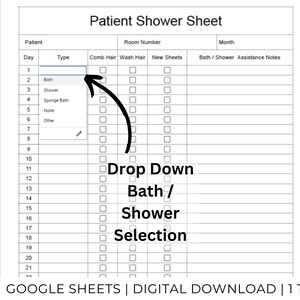 Google Sheets Monthly Patient Shower Sheet Text Fillable / Text ...