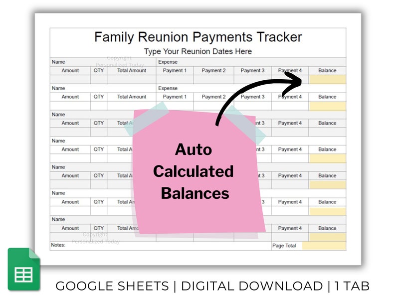 Family Reunion Split Payments Tracker Dues Owed and Money Paid Google ...