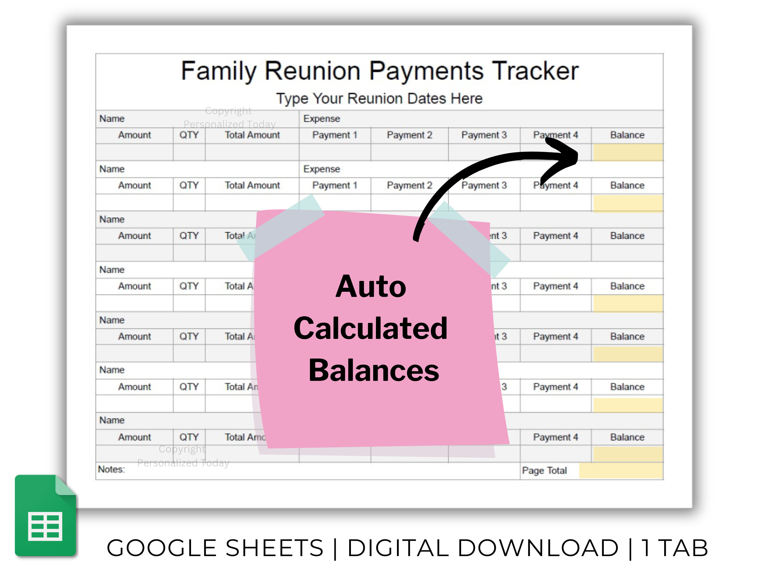 Family Reunion Split Payments Tracker Dues Owed and Money Paid Google ...