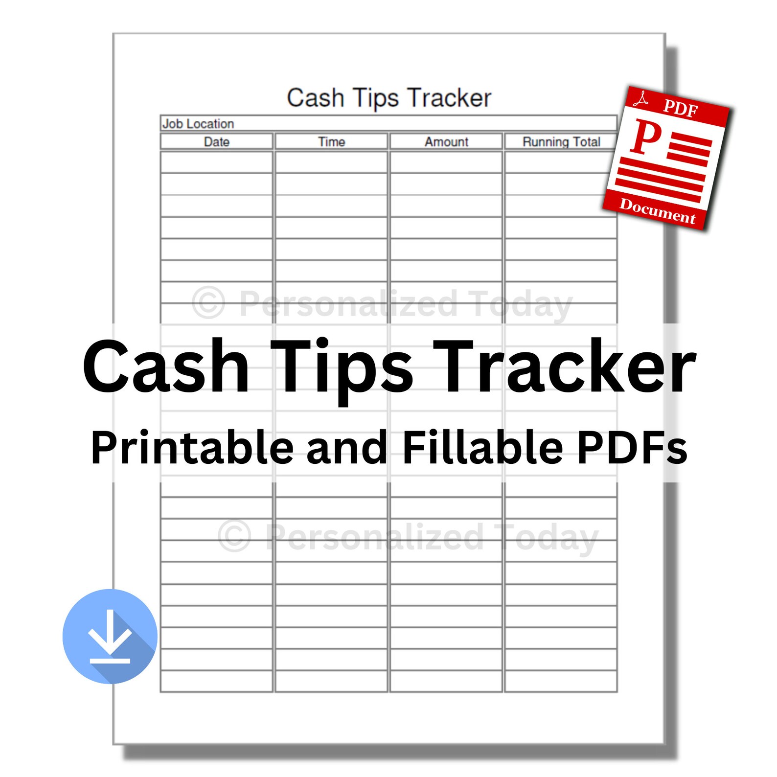 Cash Tips Tracker Fillable and Print and Write PDF Digital - Etsy