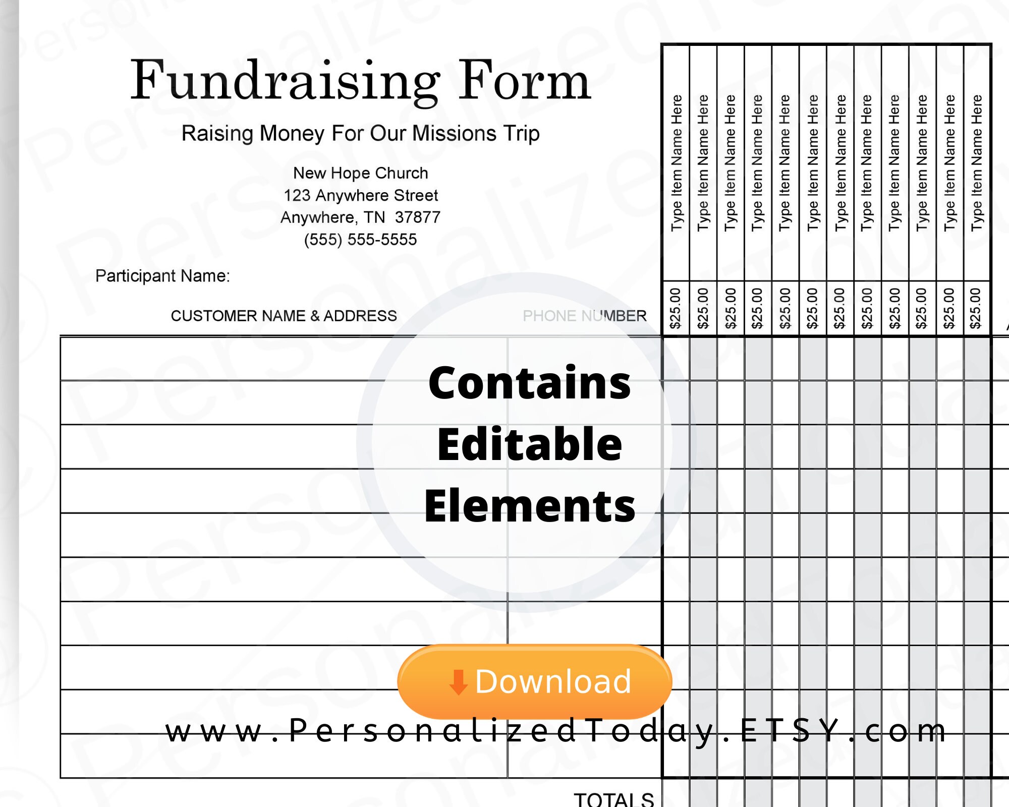 Printable Fundraising Form PDF Digital Download With Fillable - Etsy UK