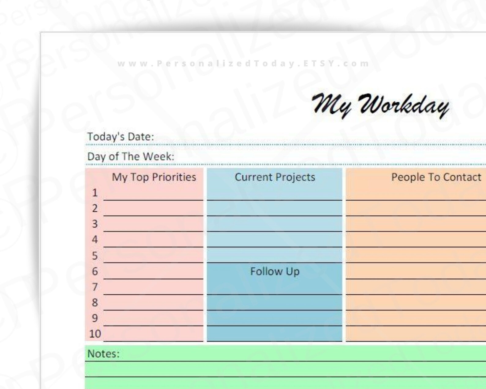 Work Day Planner Print and Write PDF Organizer Daily To Do | Etsy