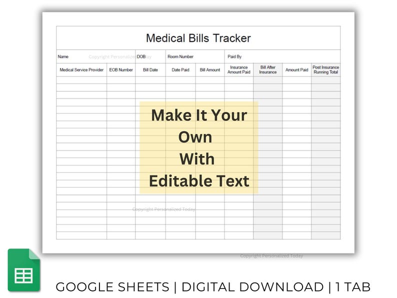 Medical Bills Tracker Medical Expenses and Payments Spreadsheet ...