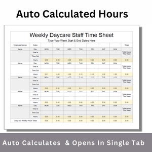 Daycare Employees Work Schedule Daily Weekly Preschool Multiple Staff ...