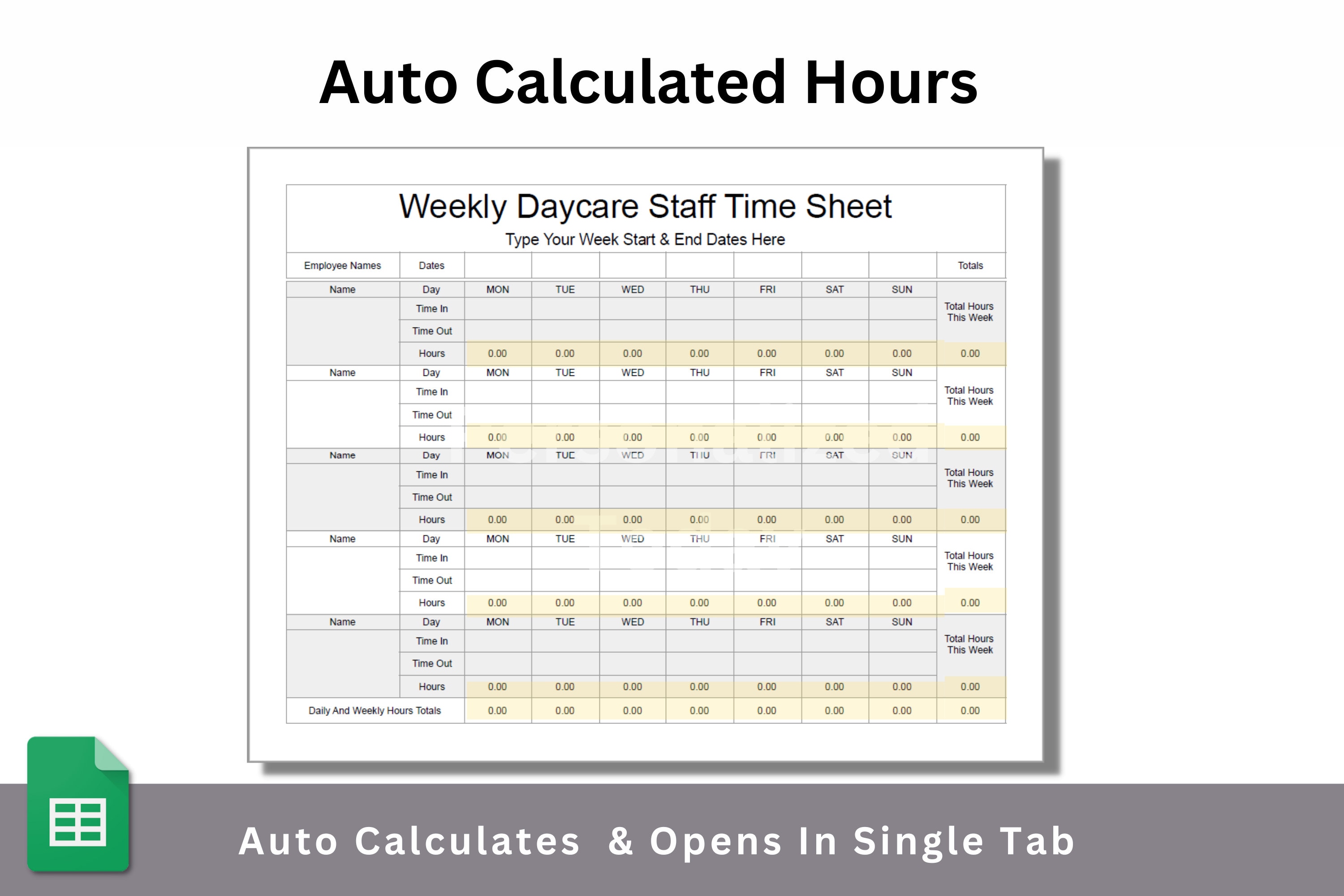 Daycare Employees Work Schedule Daily Weekly Preschool Multiple Staff ...