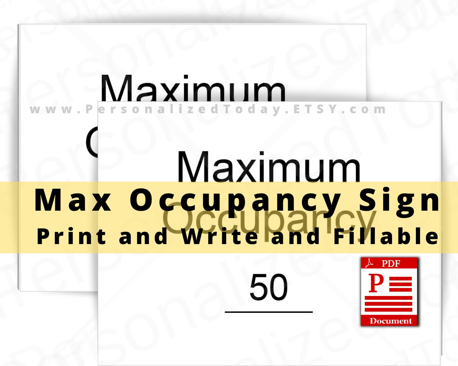 Maximum Occupancy Sign Printable PDF and Editable PDF Digital | Etsy