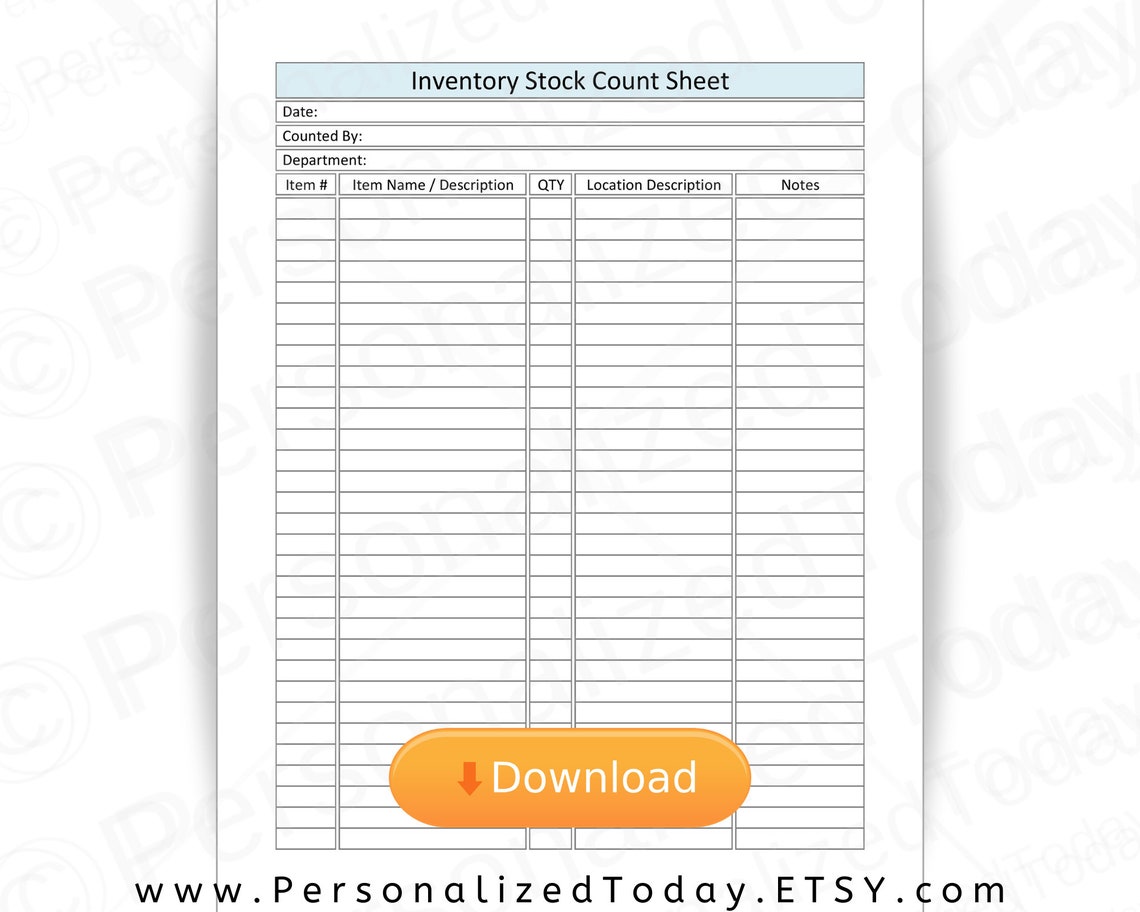Printable Inventory Stock Count Sheet US Letter Size Vertical | Etsy