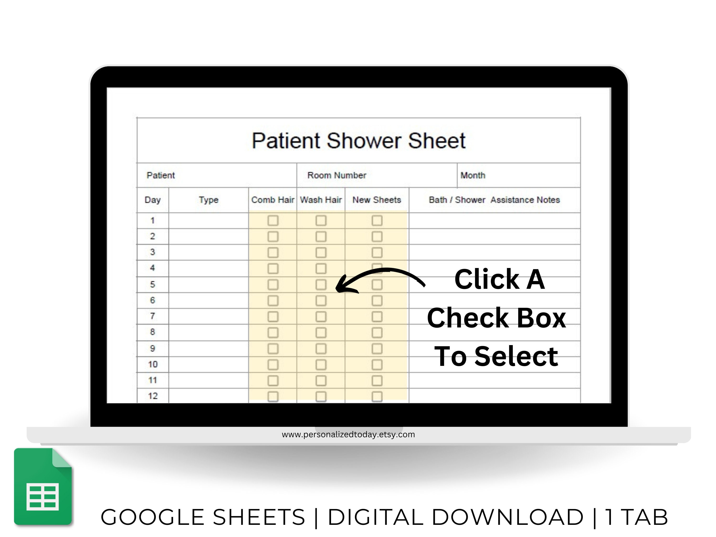 Google Sheets Monthly Patient Shower Sheet Text Fillable / Text ...