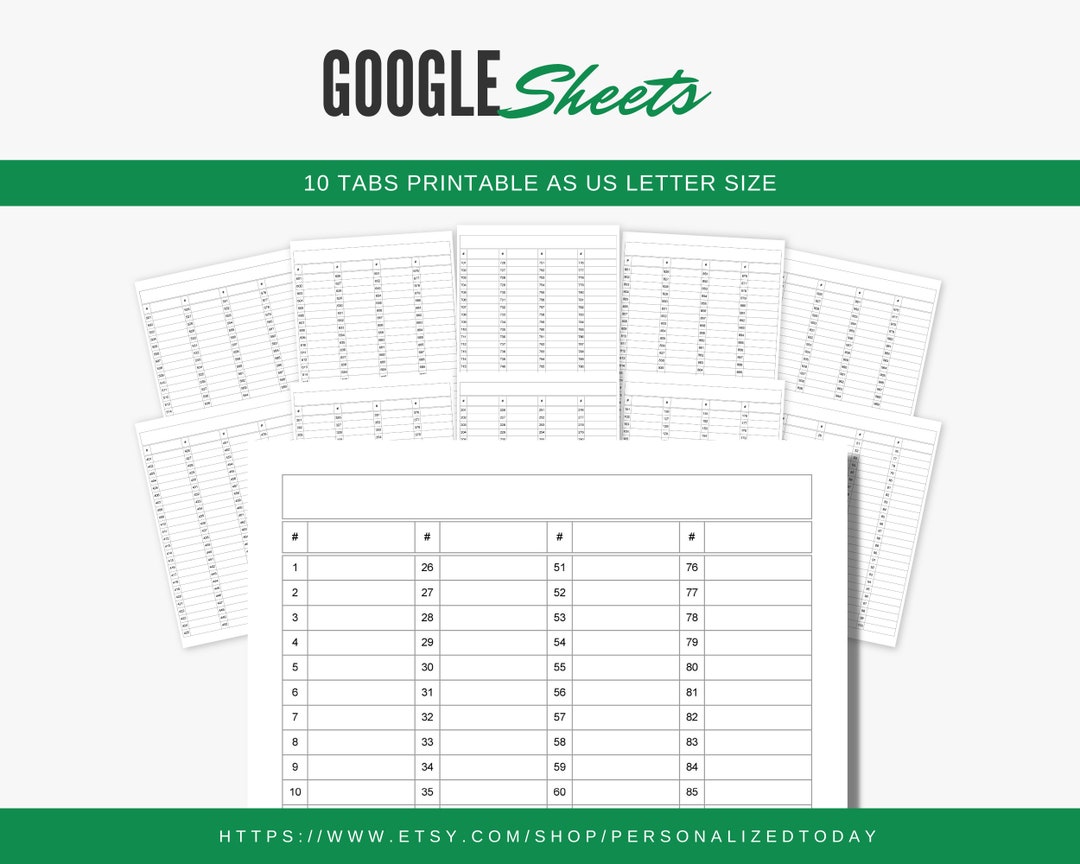 Blank Spreadsheet Columns Chart With Numbers Google Sheets 1 - 1000 ...