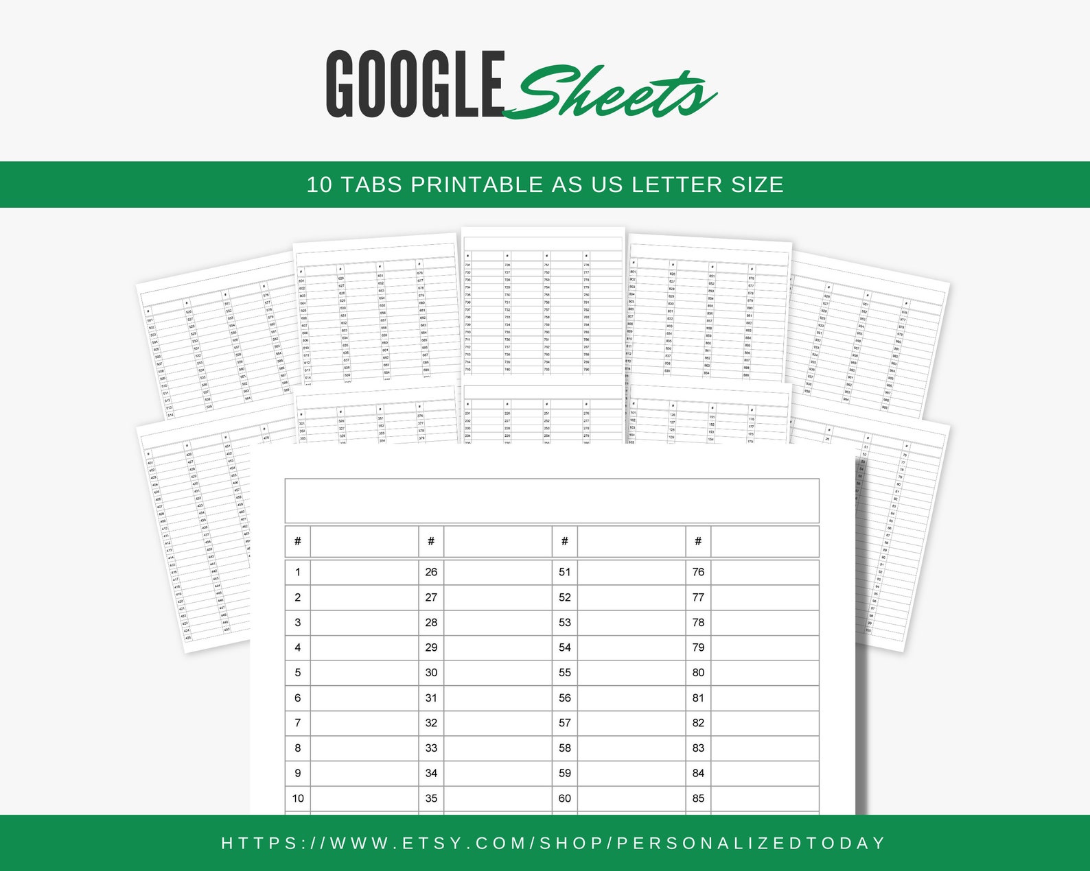 Blank Spreadsheet Columns Chart With Numbers Google Sheets 1 - 1000 ...