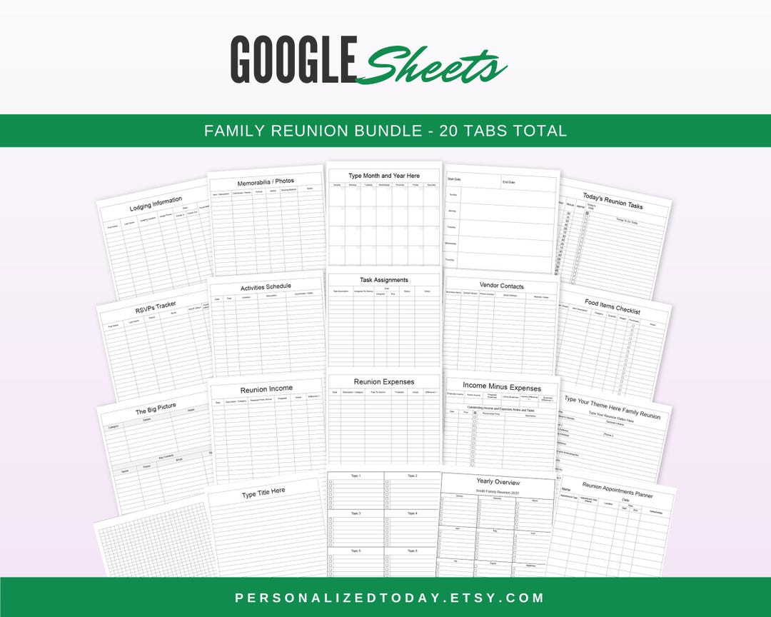 Family Reunion Organizer - Google Sheets Templates Bundle – 20 Editable ...
