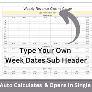 Weekly Closing Revenue Count Google Sheets Editable Spreadsheet ...