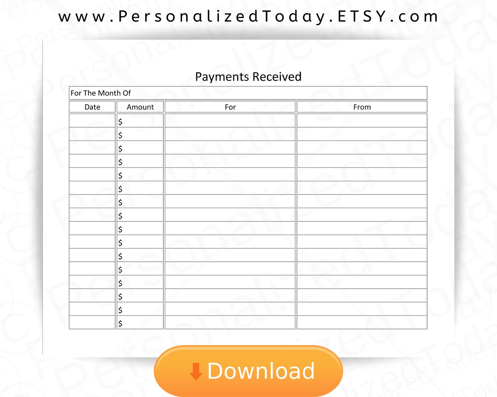 Printable Only Payments Received Tracker Print and Write PDF - Etsy