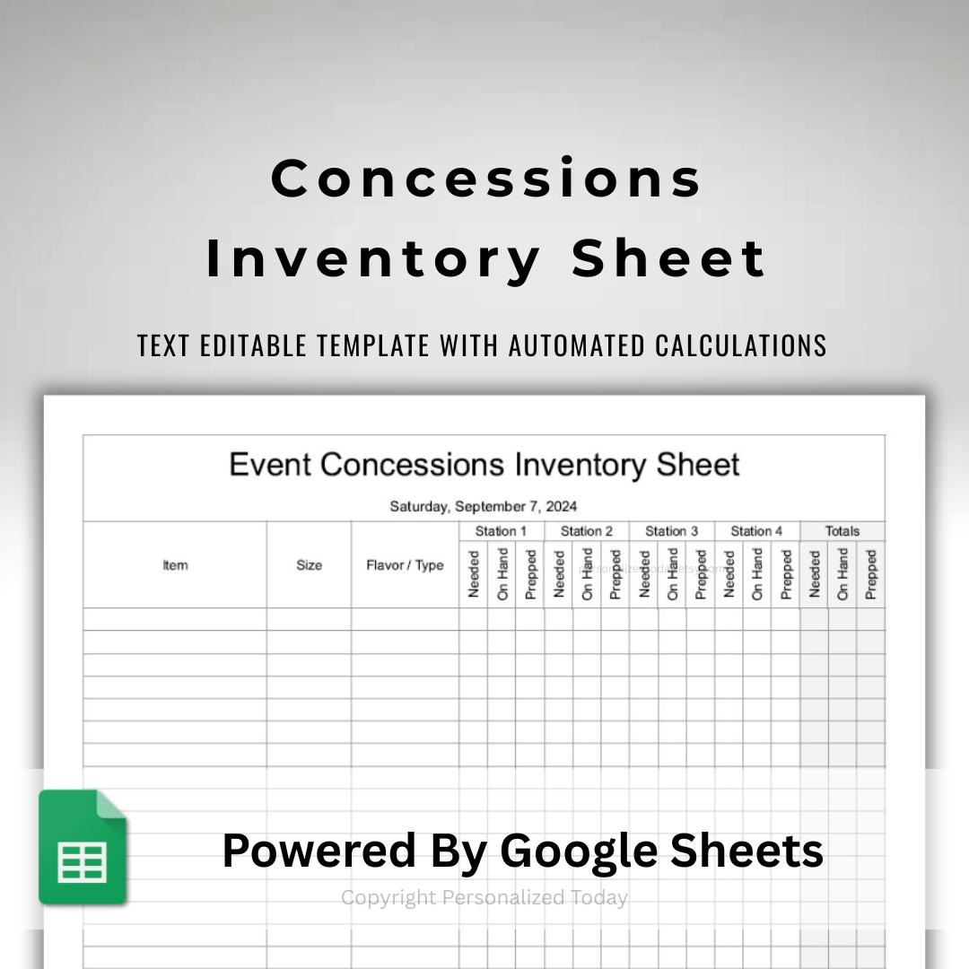 Google Sheets Event Concessions Inventory - Concessions PAR Sheet ...