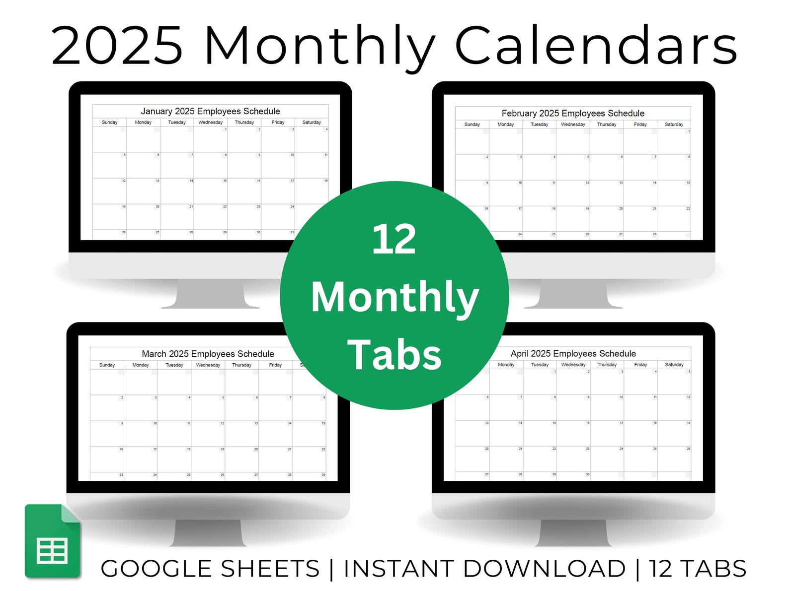 Google Sheets Employee Schedule Planner for 2025 - Monthly Calendar ...