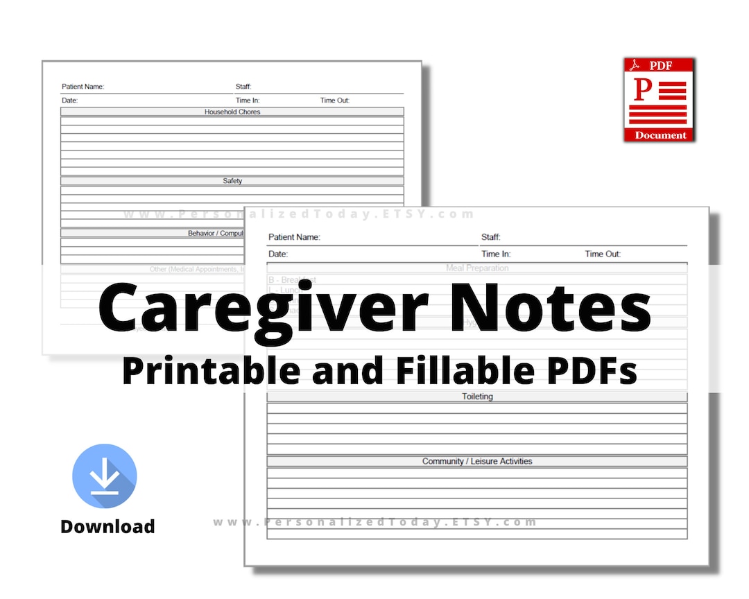 Printable Home Health Caregiver Notes PDF Digital Downloads Print and ...