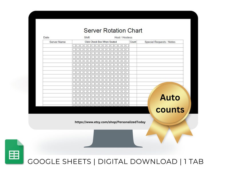 Hostess Rotation Server Seating Chart Checklist for Restaurant Waiters ...