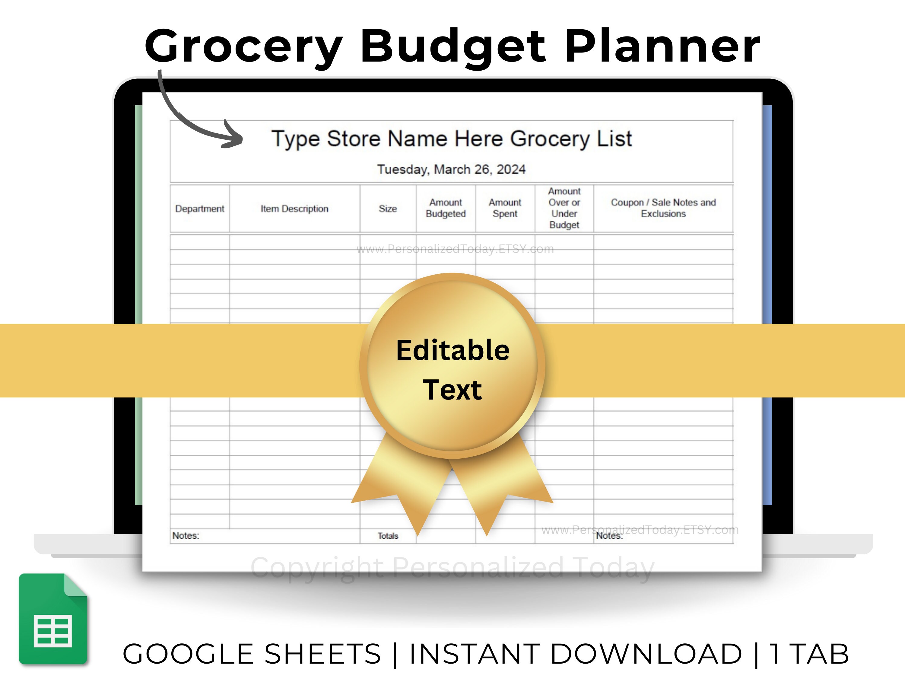 Grocery Budget Planner With Budgeted and Actual Price Comparisons Auto ...