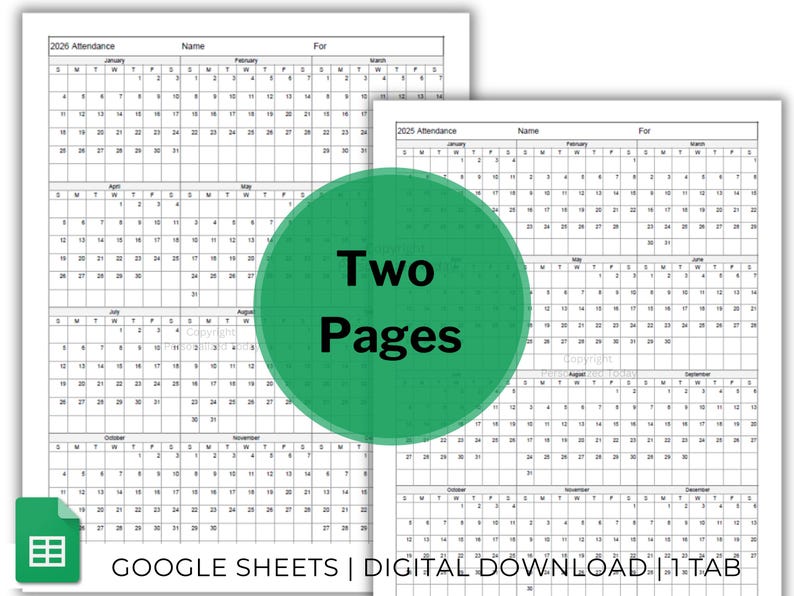 Google Sheets 2025 and 2026 Employee Attendance Calendars - 2025 and ...