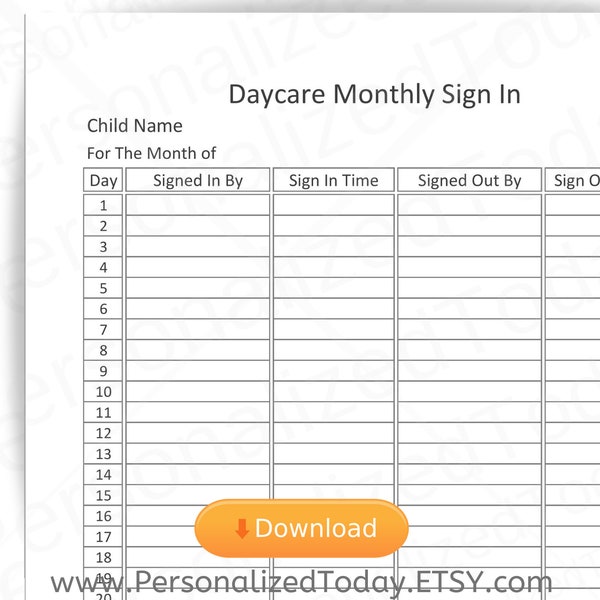 Printable Daycare Sign in Sheet - Etsy