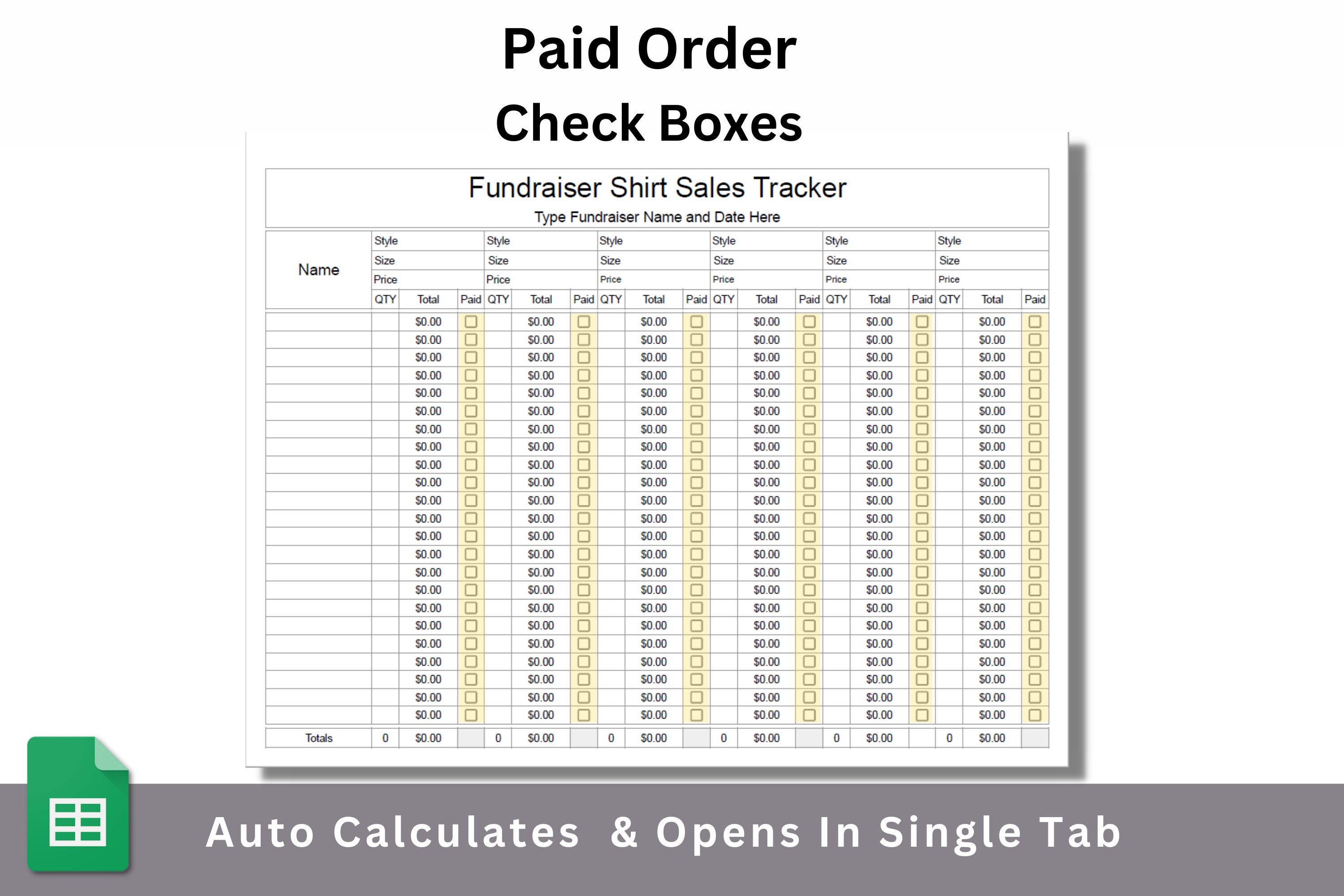 Fundraiser Shirt Sales Tracker Google Sheets Editable Spreadsheet ...