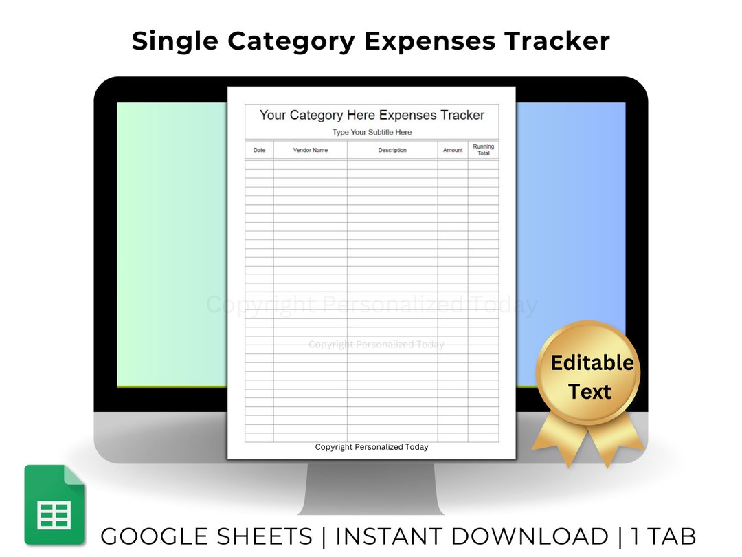 One Category Expenses Tracker Text Editable Google Sheets Template ...