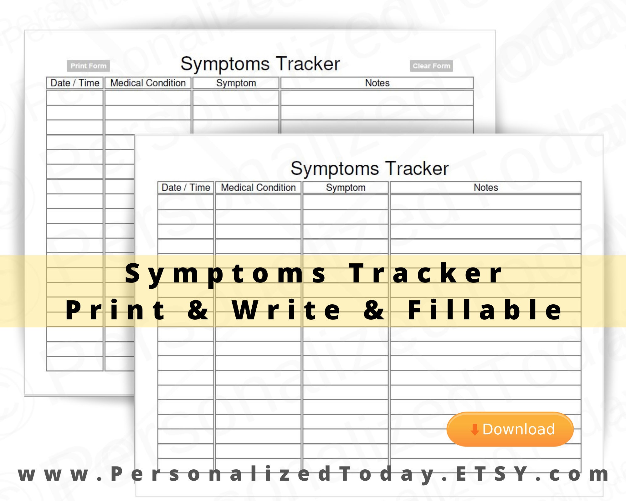 Symptoms Tracker Text Input Fillable and Print and Write PDF - Etsy Canada