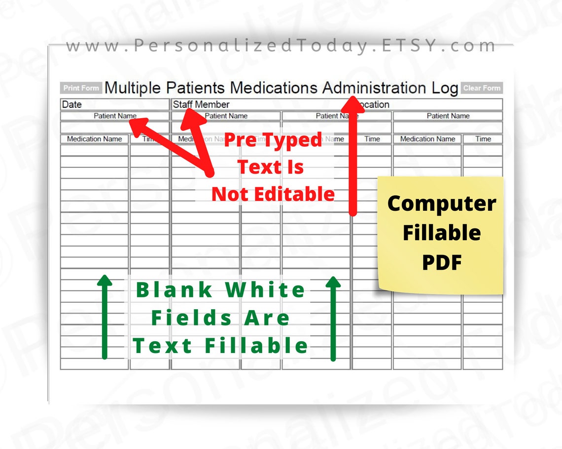 Multiple Patients Medication Log Printable and Fillable PDF | Etsy