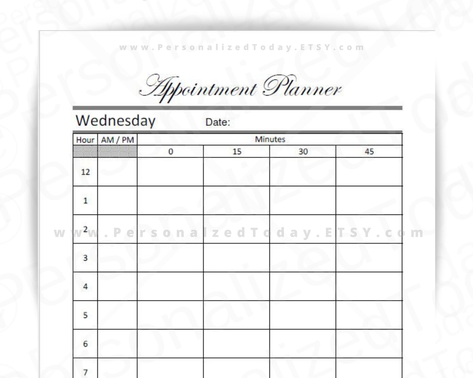 Appointment Booking Printable 15 Minute Time Slots Schedule 12 | Etsy