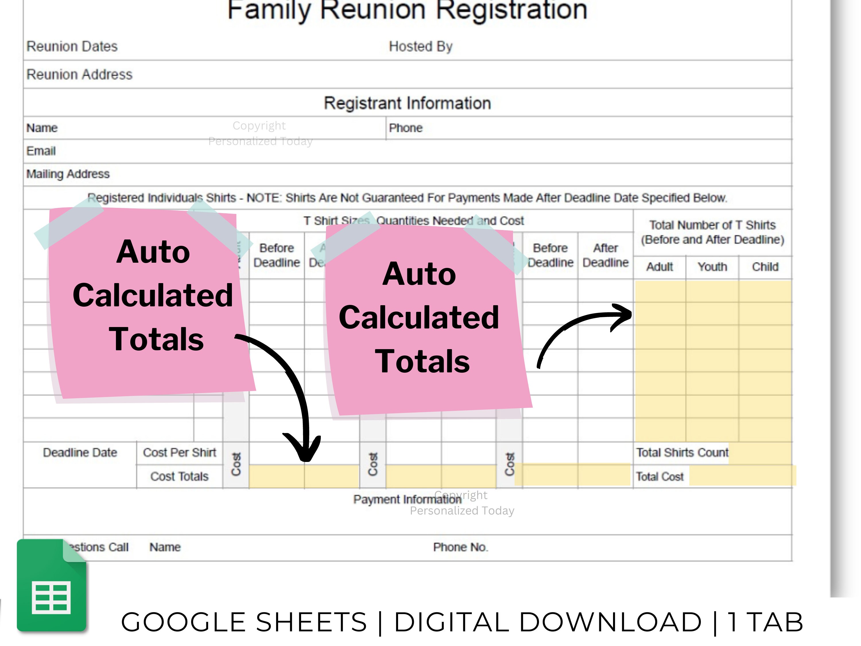 Family Reunion Registration Form Reunion Event Planner Google Sheets ...
