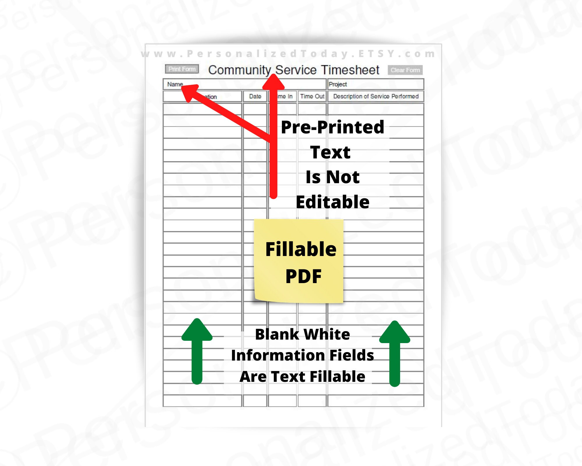 Community Service Log Sheet Print