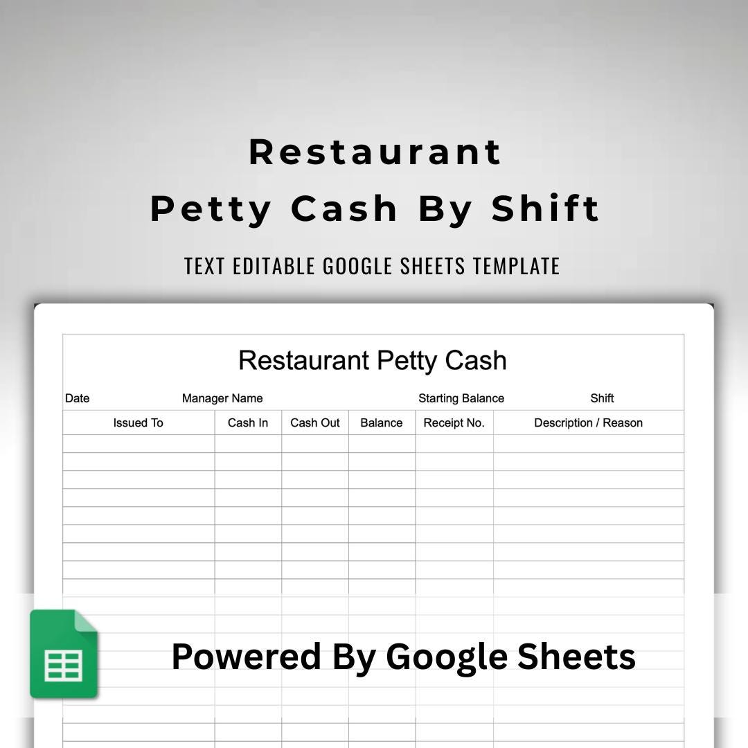 Restaurant Single Shift Cash Flow Tracker - Automated Totals Google ...