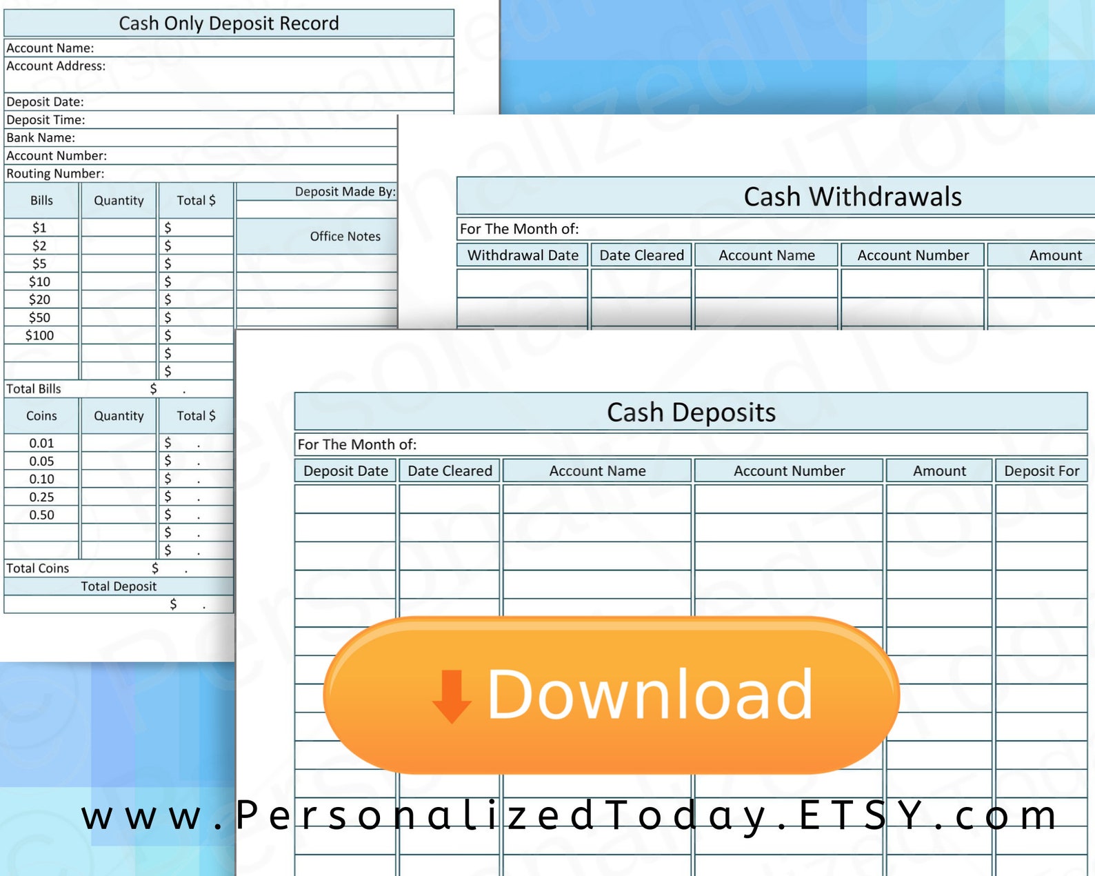 Printable Bank Cash Deposits and Withdrawals Tracker 3 Pdfs | Etsy
