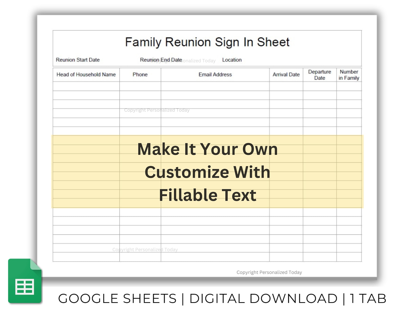 Family Reunion Sign in Sheet Family Get Together Guests Register ...