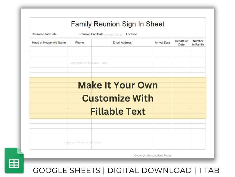 Family Reunion Sign in Sheet Family Get Together Guests Register ...