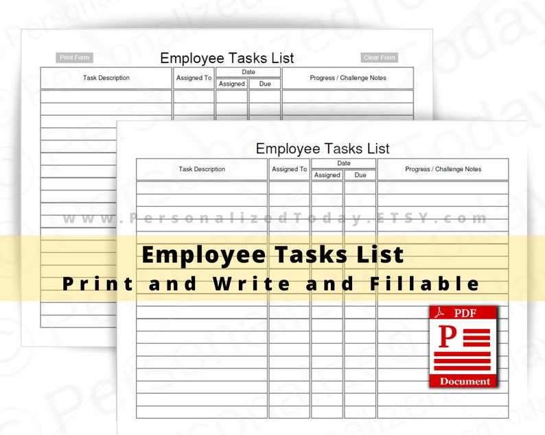 Employee Tasks List Fillable and Print and Write PDF Files US - Etsy