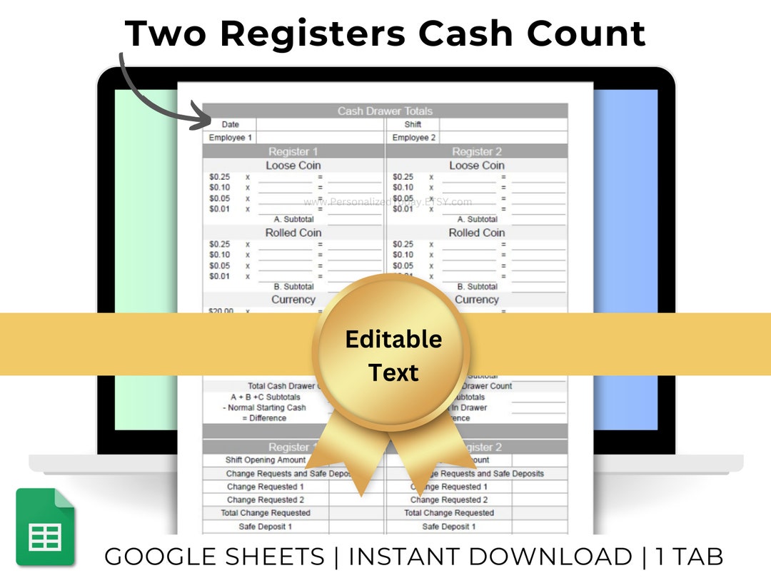 Cash and Coins Breakdown Cash Counting Sheet Cash Register Balance Log ...