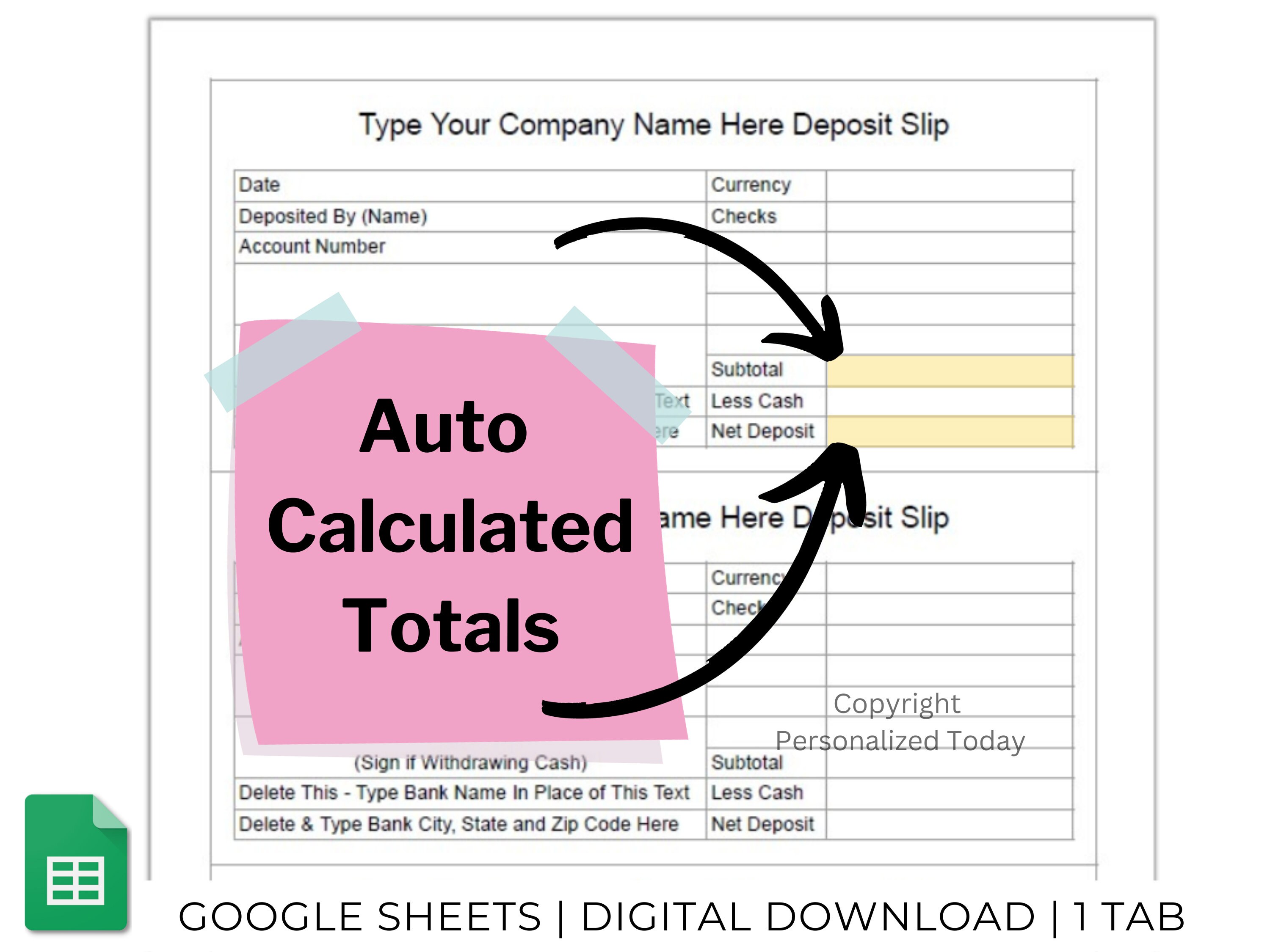 Bank Deposit Tickets Template - Text Editable Template for Google ...