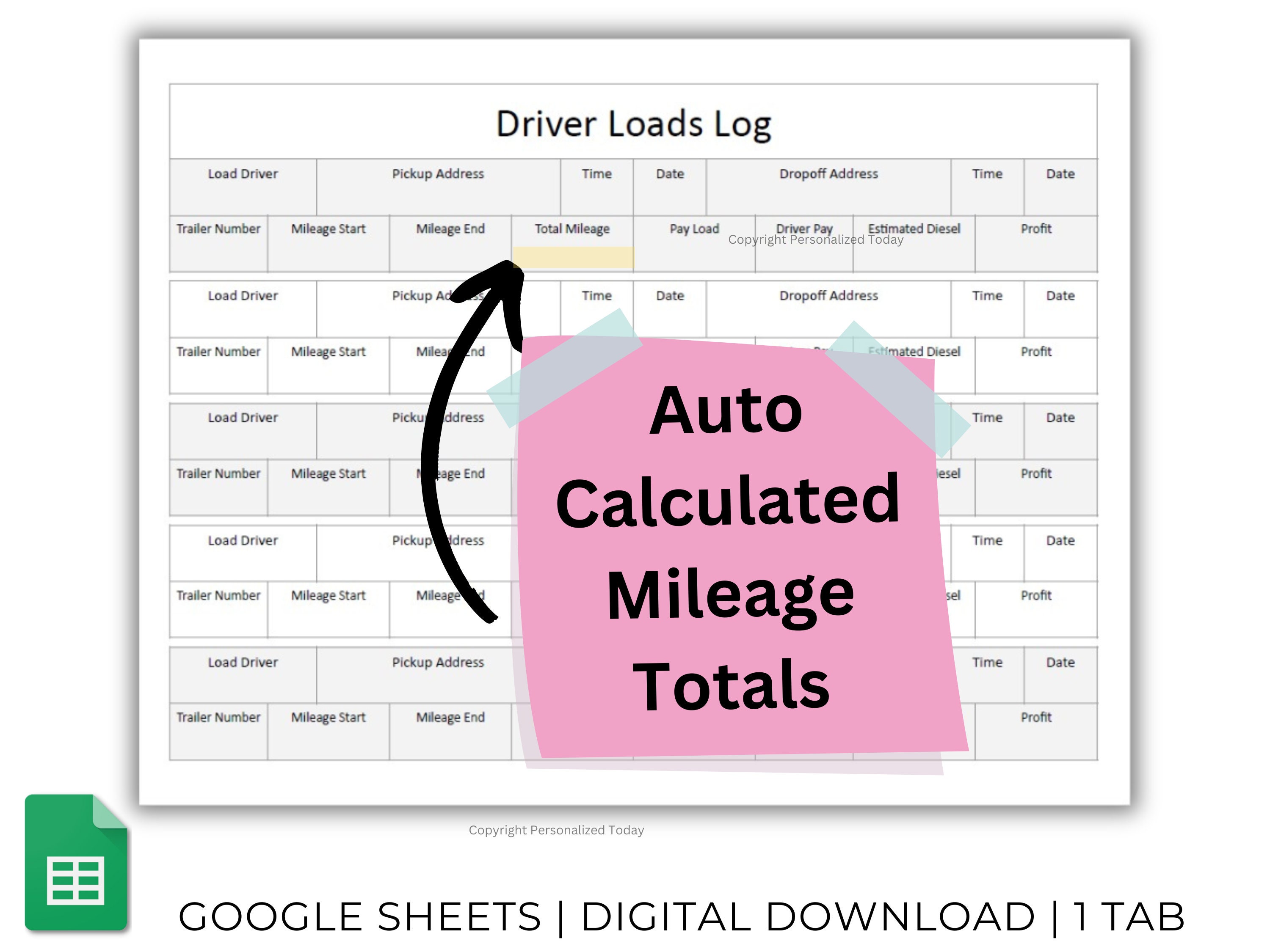 Driver Loads Log Trucker Job Planner Daily Truck Driving Worksheet ...