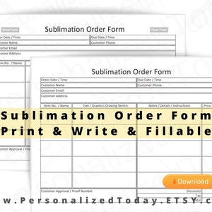 Sublimation Order Form Fillable and Print and Write PDF Files | Etsy