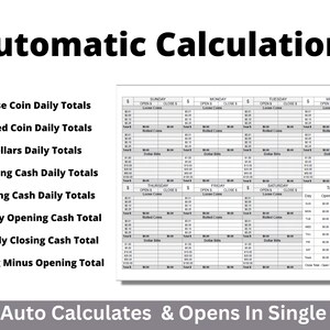 Weekly Cash Register Count Google Sheets Editable Spreadsheet Template ...