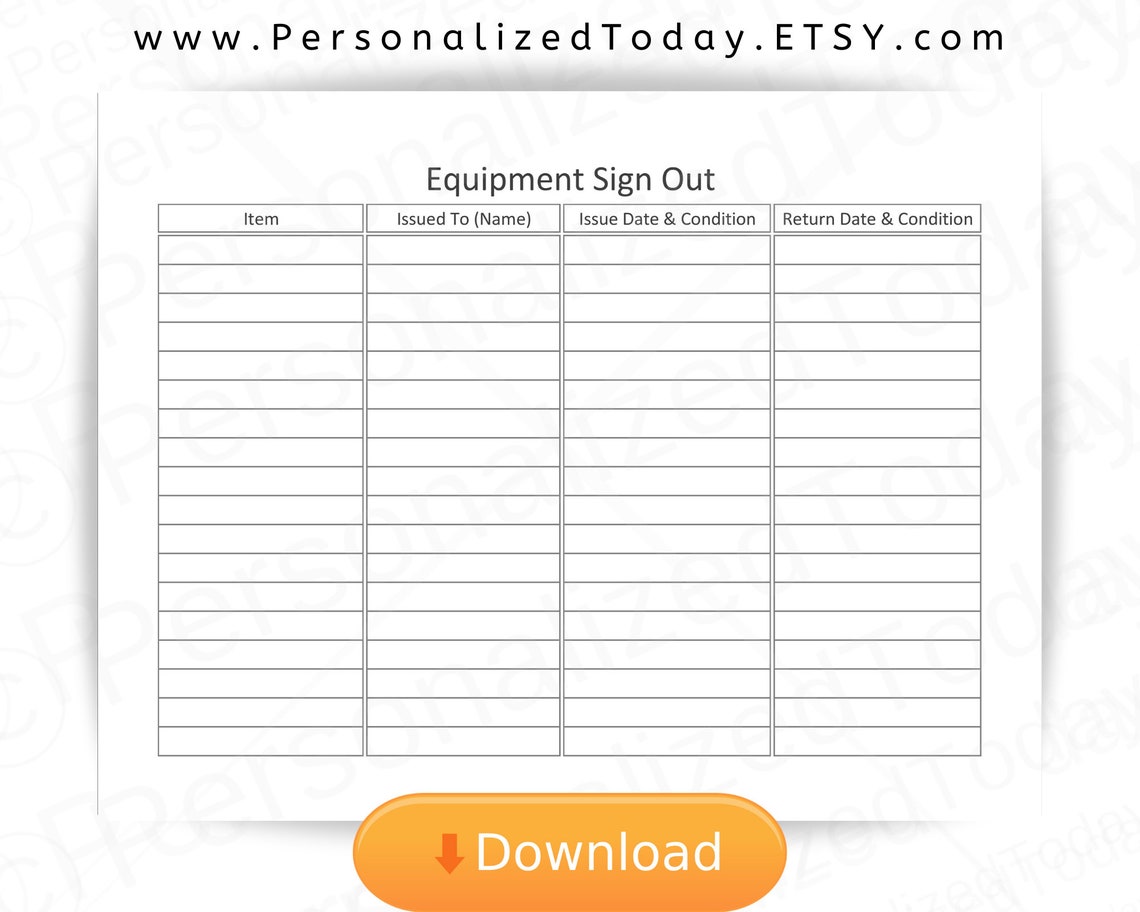 Printable Equipment Sign Out Sheet PDF Digital Download US | Etsy