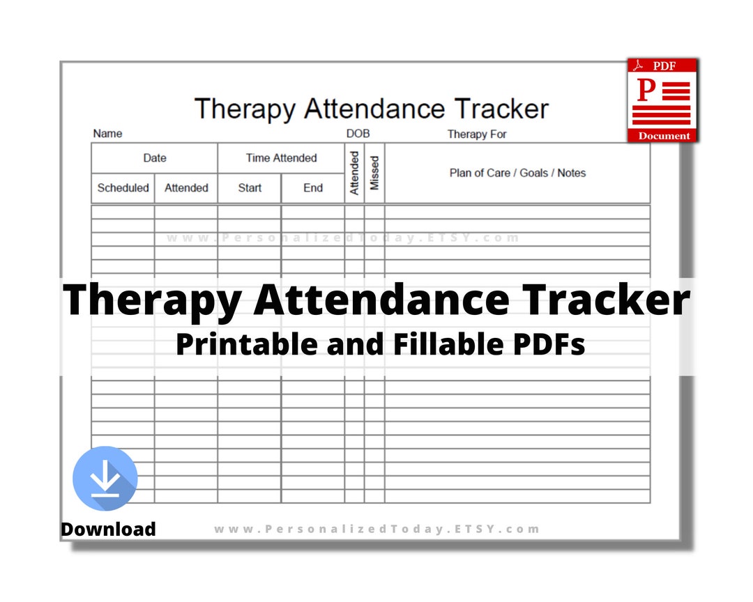 Printable Therapy Attendance Tracker Fillable and Print and Write PDF ...