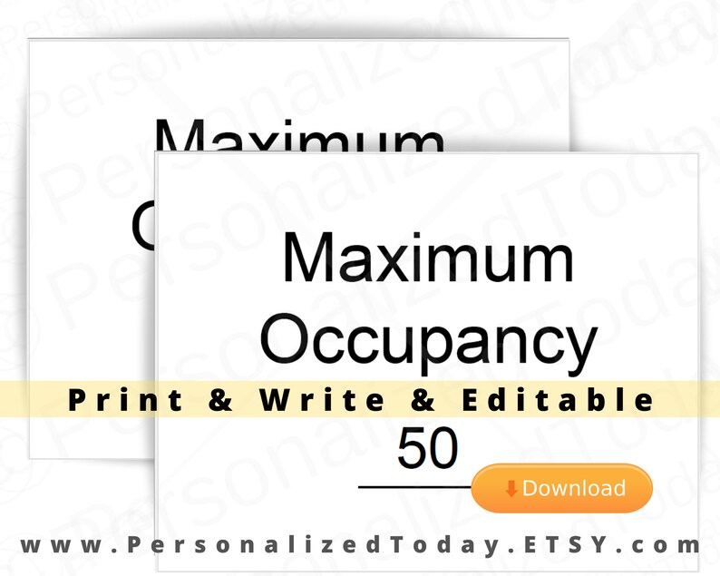 Maximum Occupancy Sign Printable PDF and Editable PDF Digital | Etsy