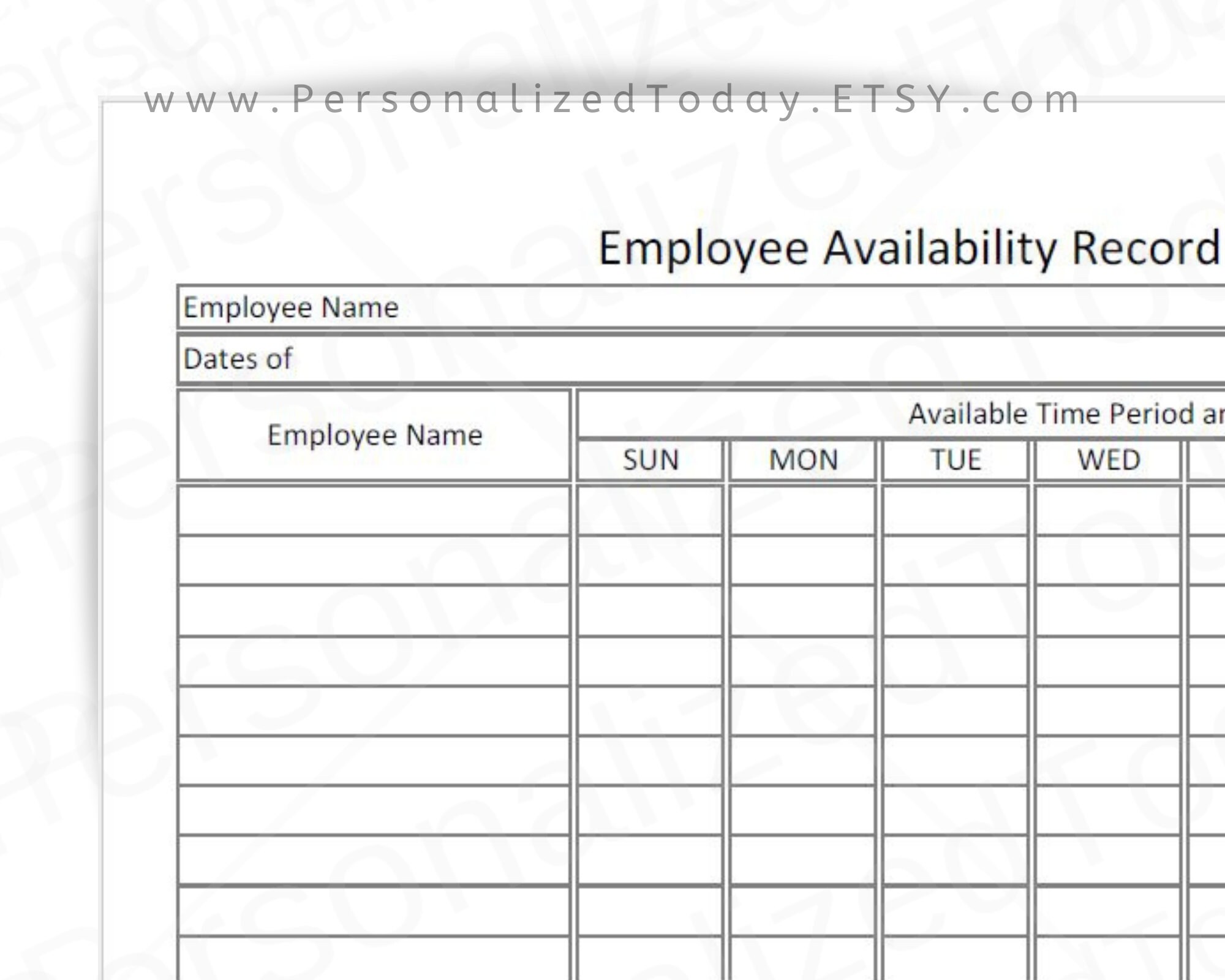 Calendars & Planners Paper Employee Availability Tracker Fillable and ...