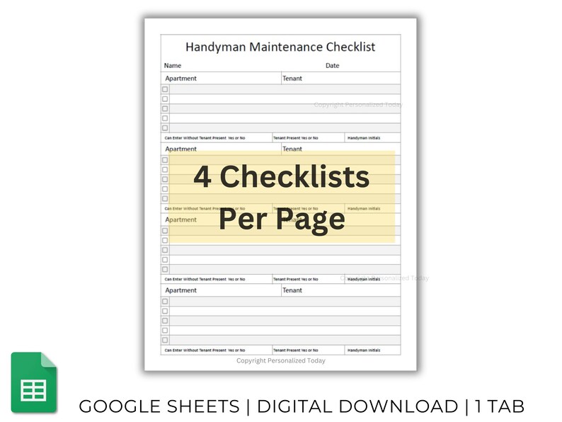 Handyman Apartments Editable Preventative Maintenance Checklist and ...