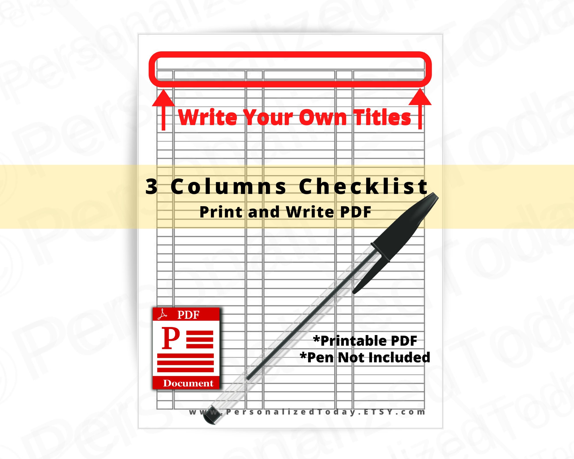 3 Columns Checklist Fillable and Print and Write PDF Digital - Etsy ...