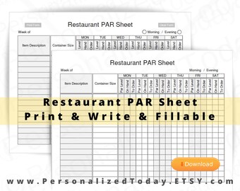 Restaurant Par Sheet - Etsy