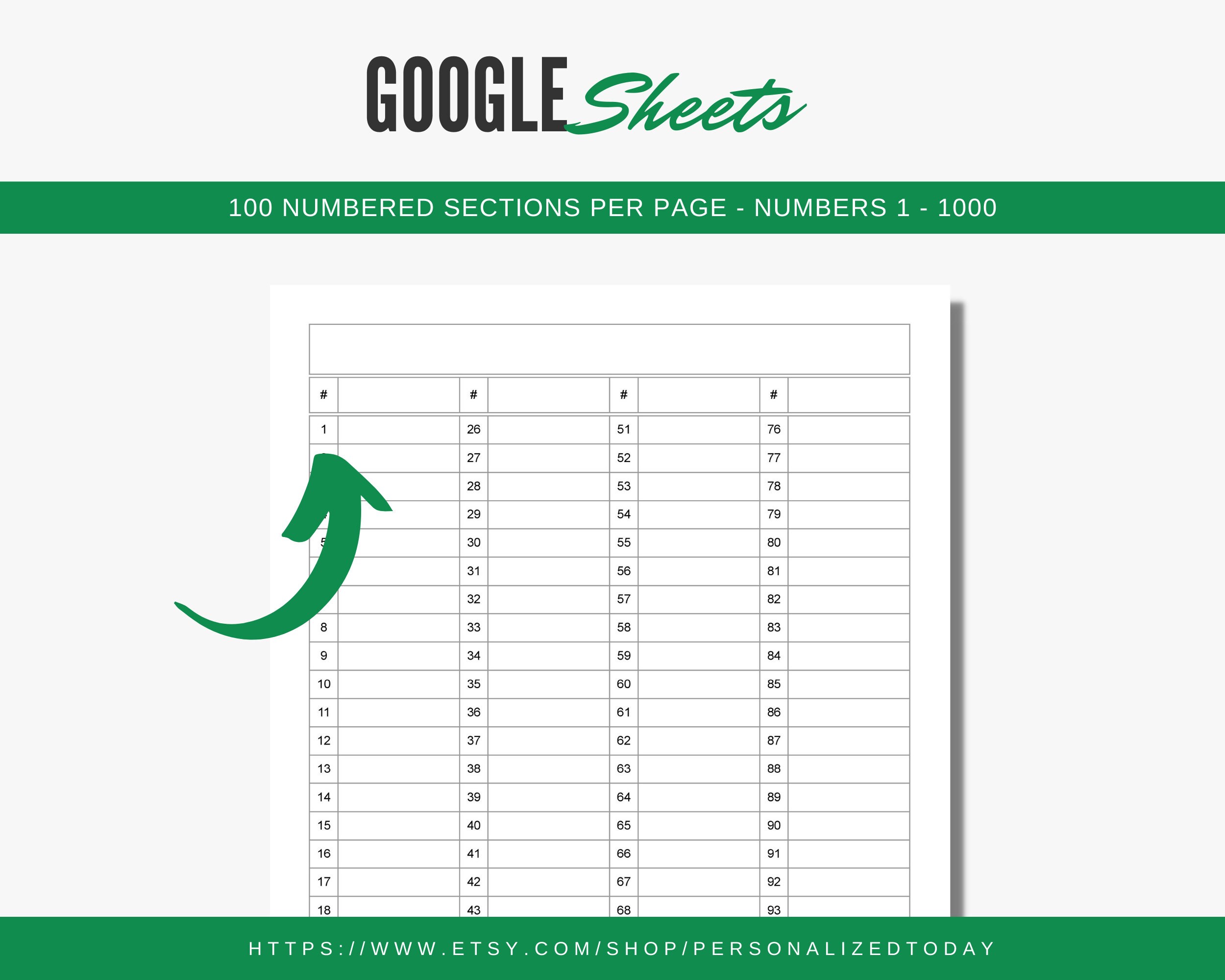 Blank Spreadsheet Columns Chart With Numbers Google Sheets 1 - 1000 ...