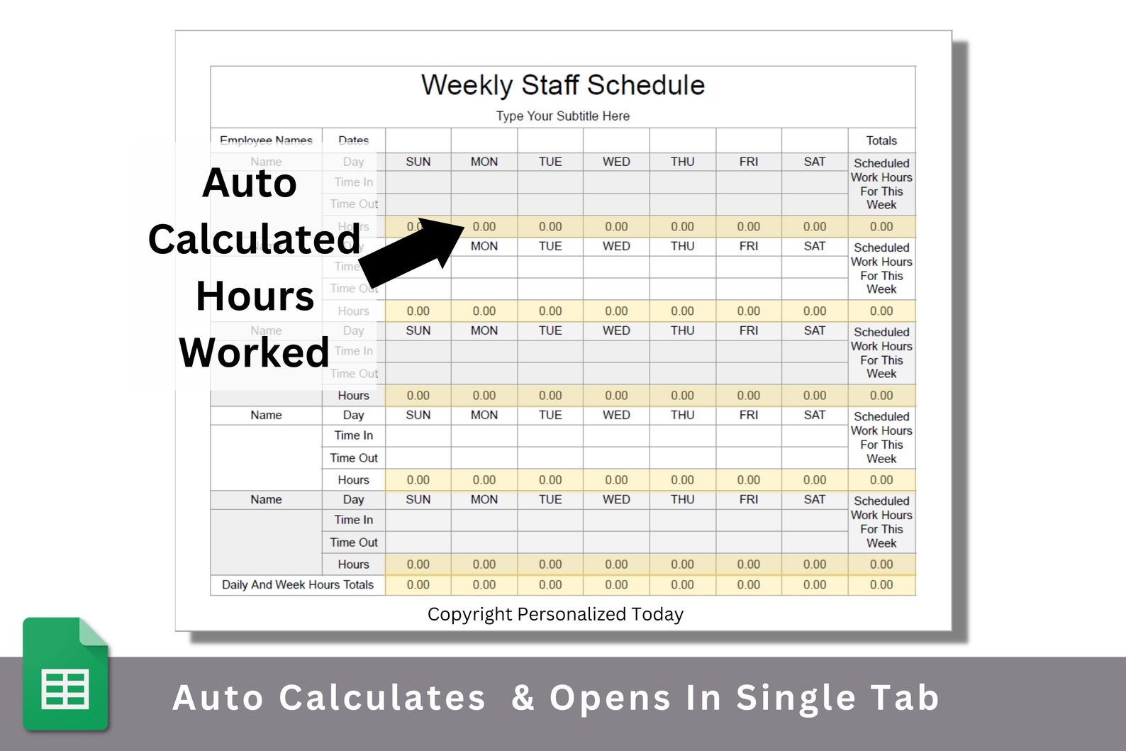 Weekly Staff Schedule Timesheet Template Google Sheets Text Fillable ...